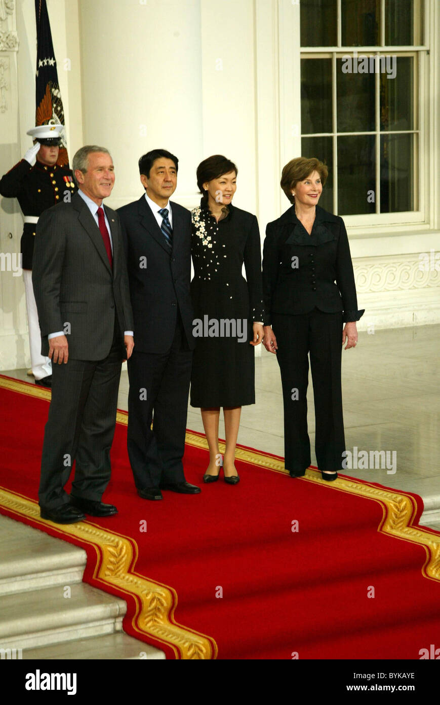 President George W. Bush and First Lady Laura Bush greet Japanese Prime ...