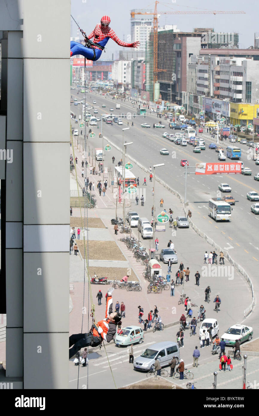 CHINESE SPIDER-MAN WOWS THE PUBLIC Residents in Jilin City, China ...
