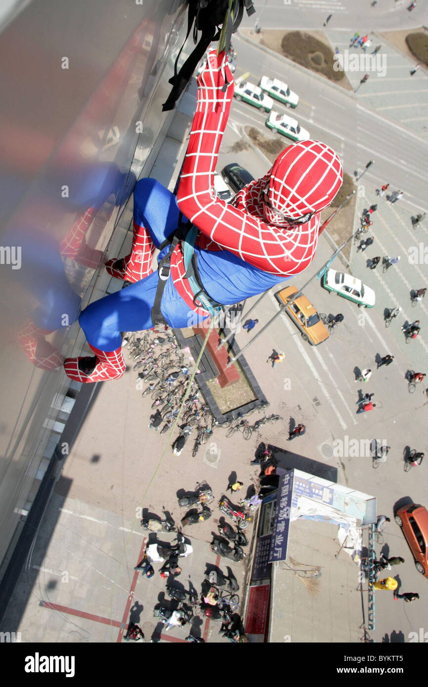 CHINESE SPIDER-MAN WOWS THE PUBLIC Residents in Jilin City, China ...