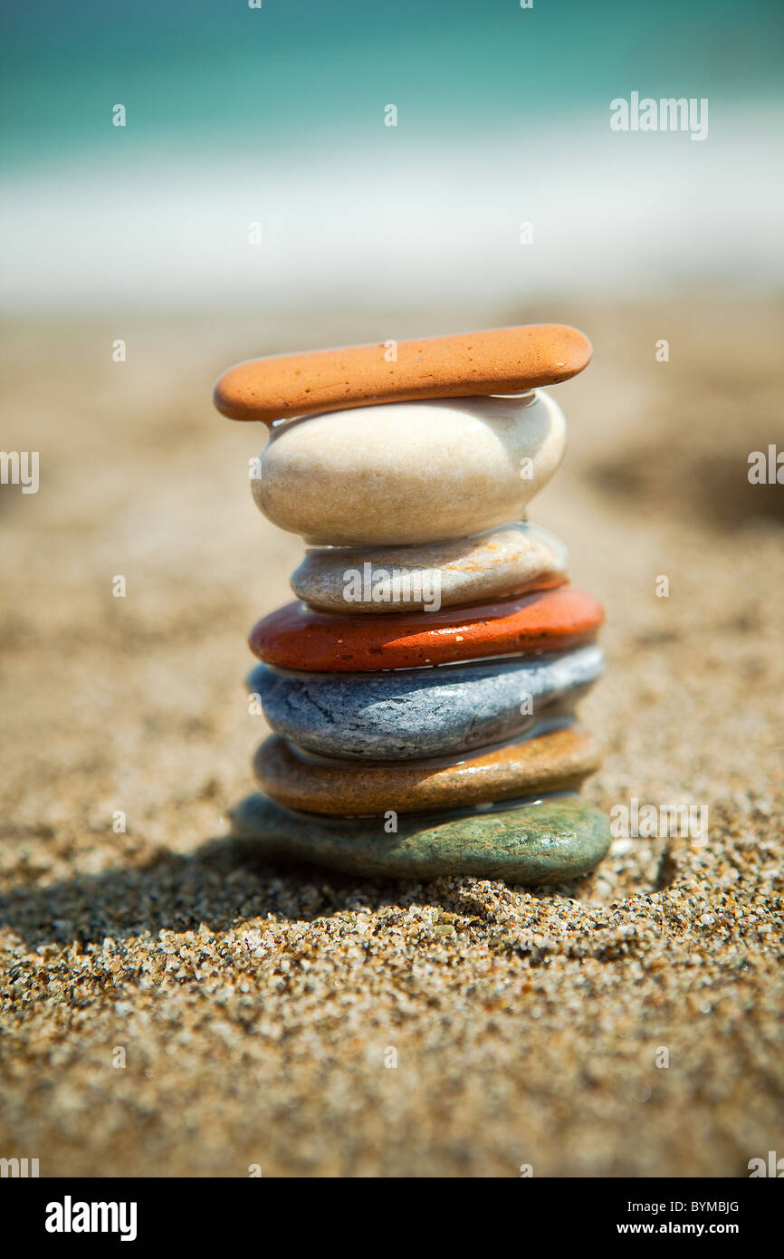 Stone stacks on a pebble beach Stock Photo - Alamy