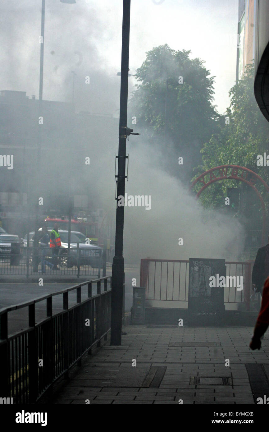 A fire raging at a subway in Hammersmith, London on June 1, 2007. Fire ...