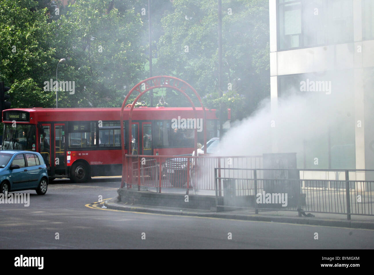 A fire raging at a subway in Hammersmith, London on June 1, 2007. Fire ...