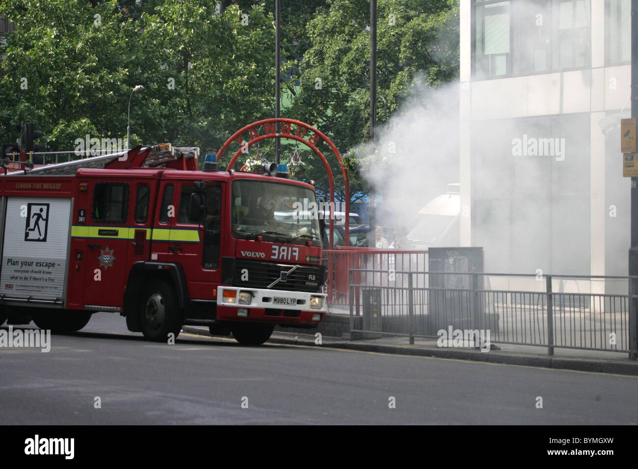 A fire raging at a subway in Hammersmith, London on June 1, 2007. Fire ...