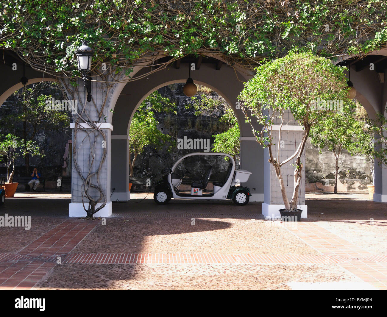 Electric Car Under the Arcade, Old San Juan, Puerto Rico Stock Photo ...