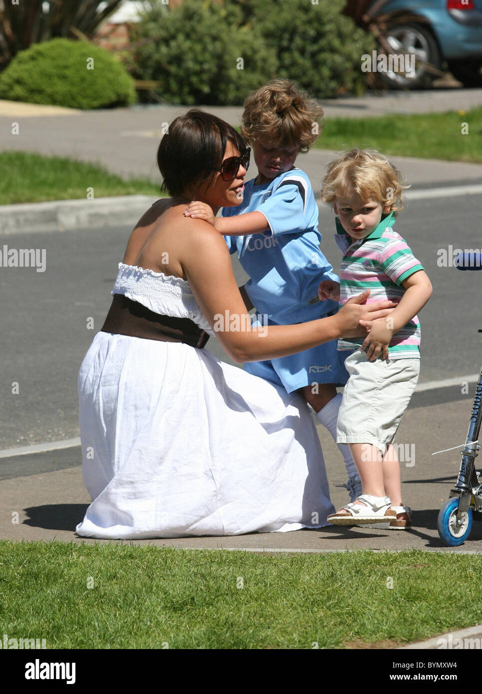 Jade Goody enjoys the sunny weather with her children Freddie and Bobby ...