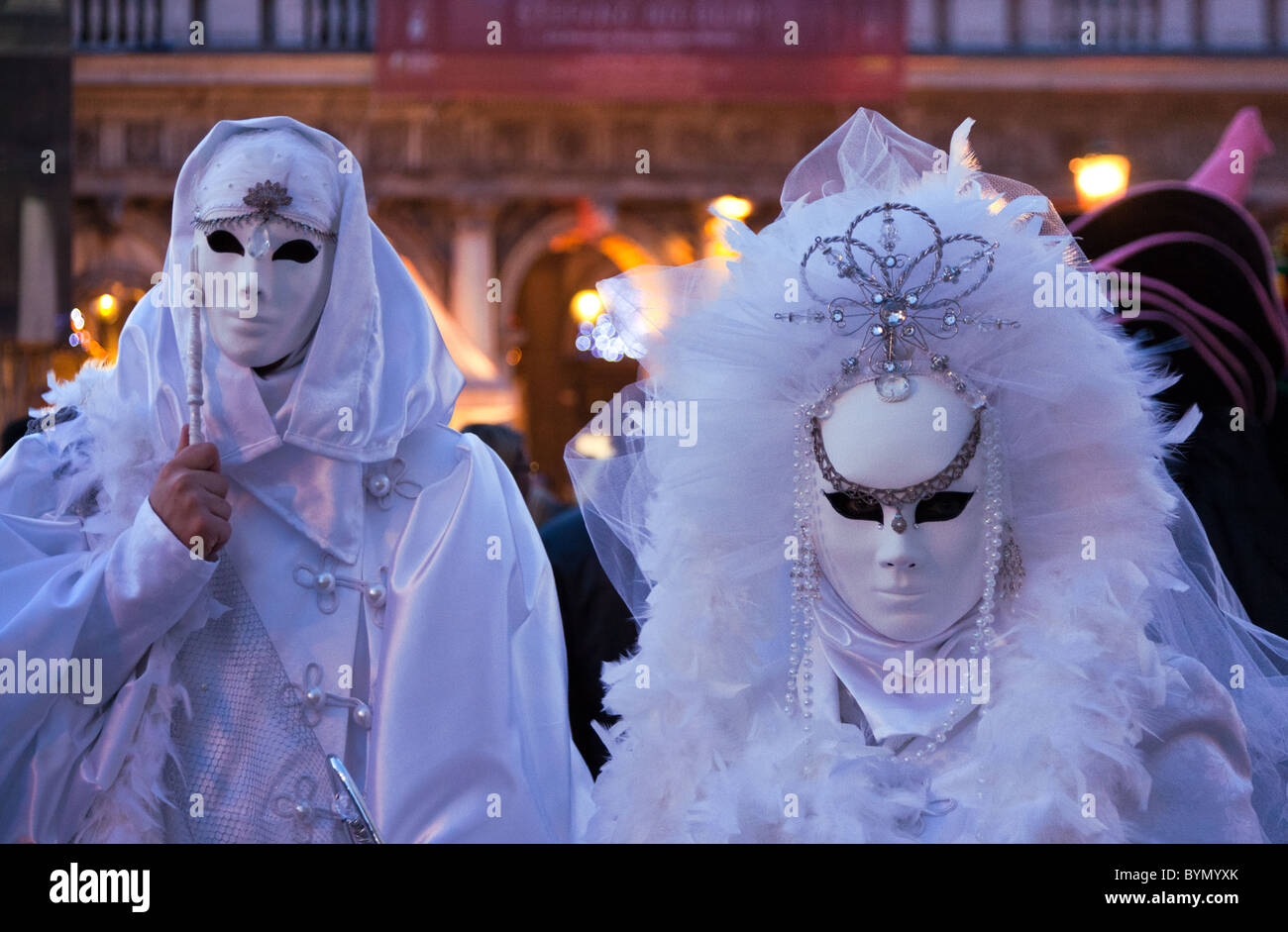 Italy, Venice, typical carnival masks in Piazza San Marco Stock Photo ...