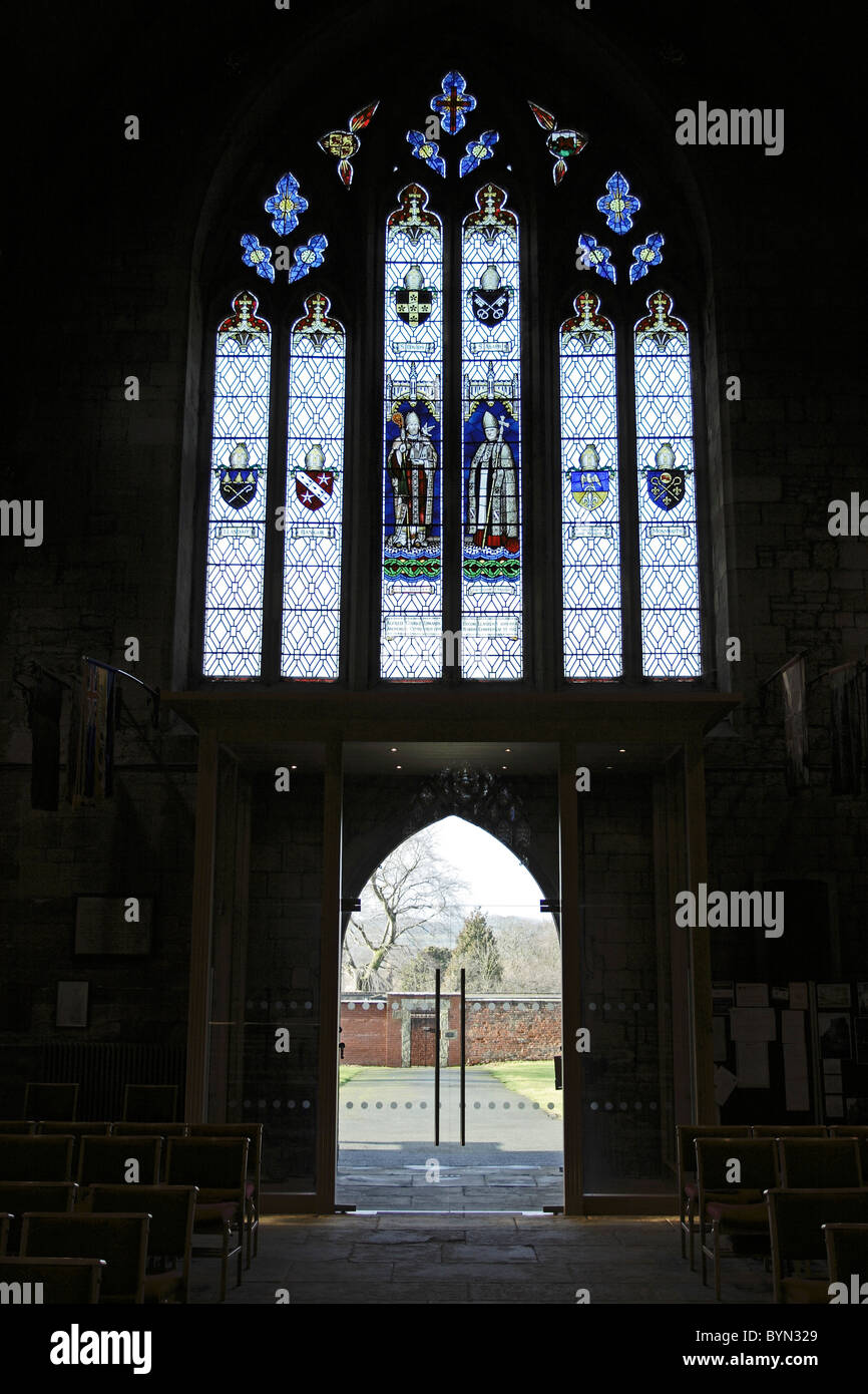 A view of the magnificent West window of St Asaph cathedral from within ...