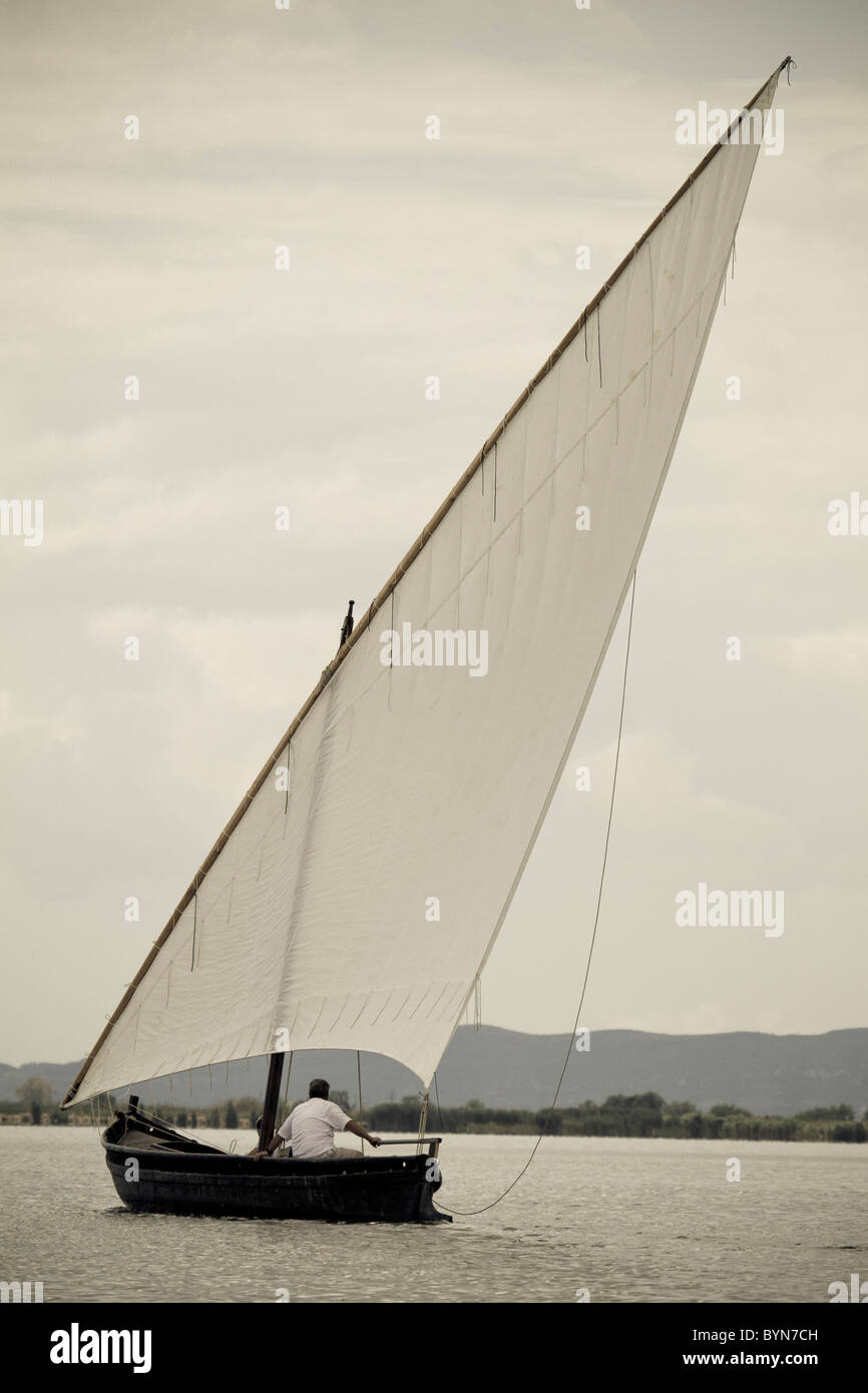 Valencia lagoon, lateen sail boat, wind, blesa Stock Photo - Alamy