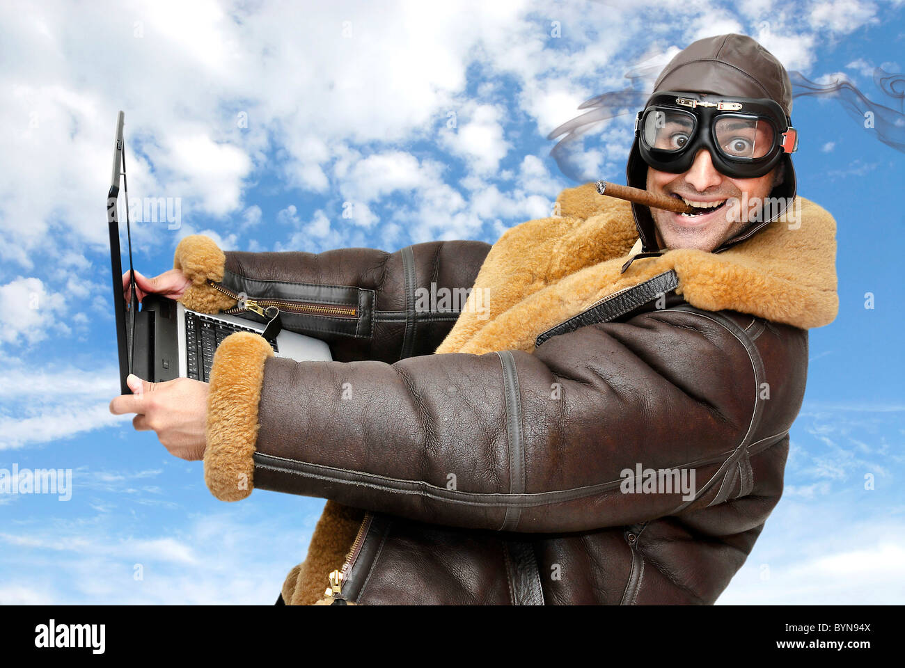 Fighter pilot with laptop at full speed Stock Photo - Alamy