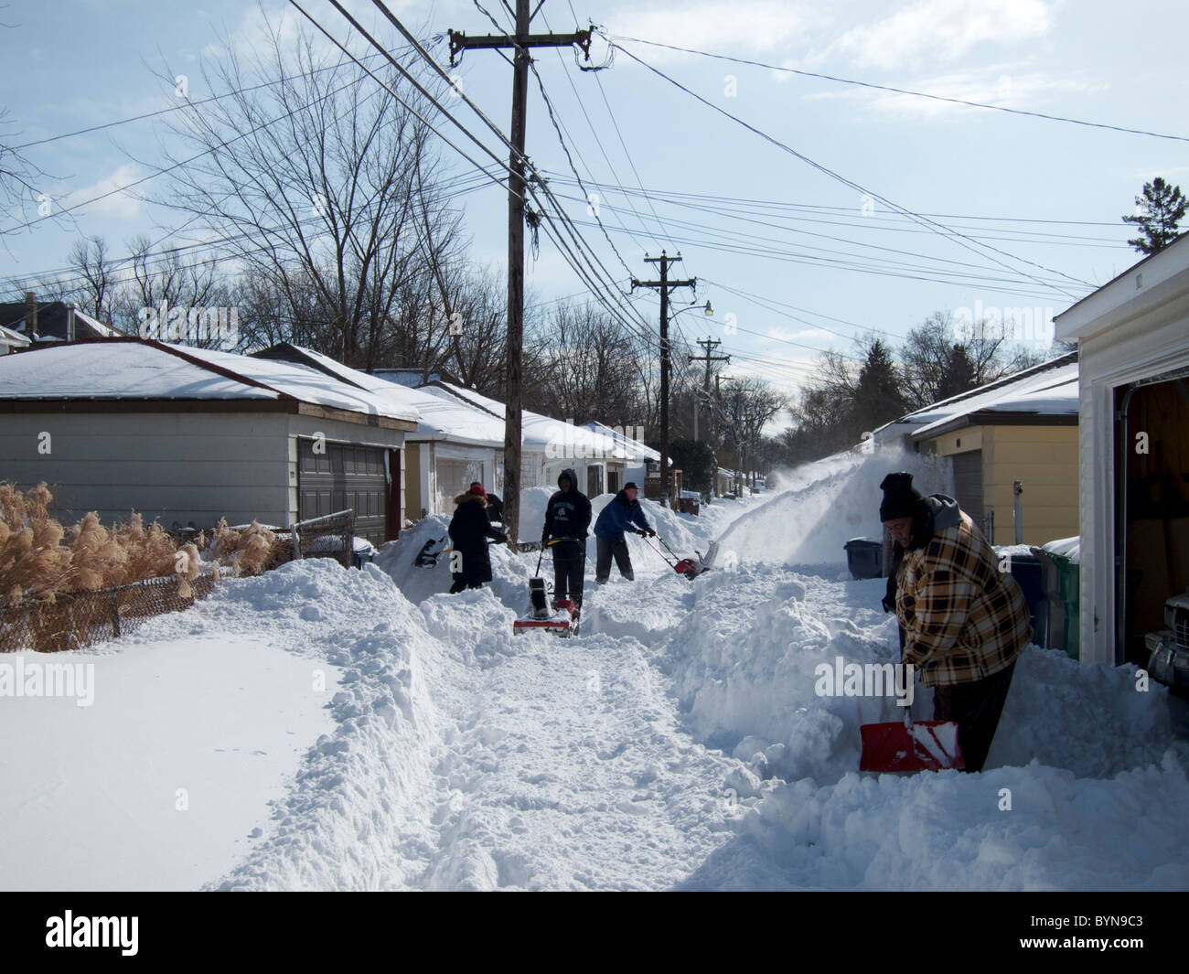 Neighbors working to clear alley of snow. Blizzard of 2011. Oak Park ...