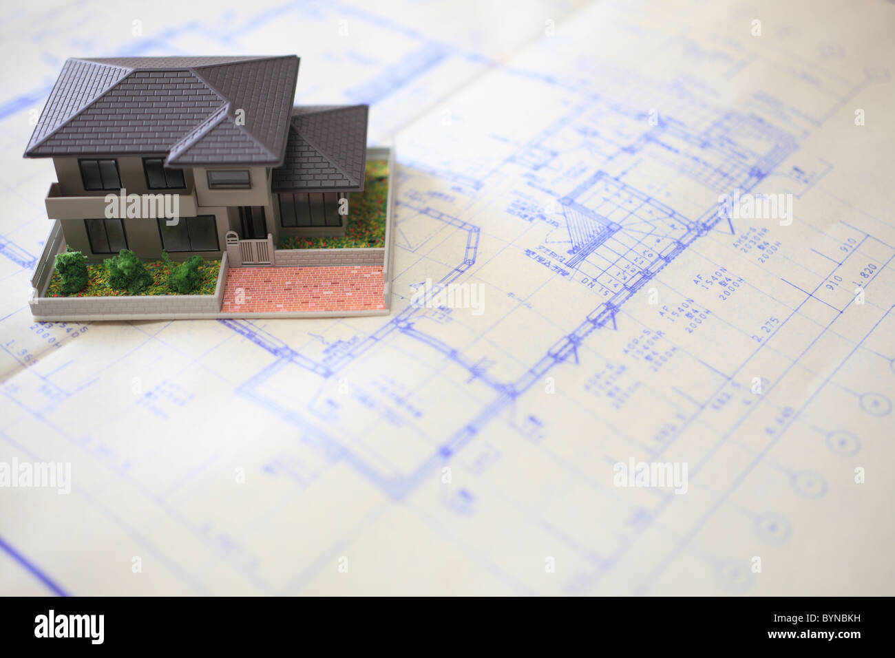 Model House and Blueprint Stock Photo - Alamy