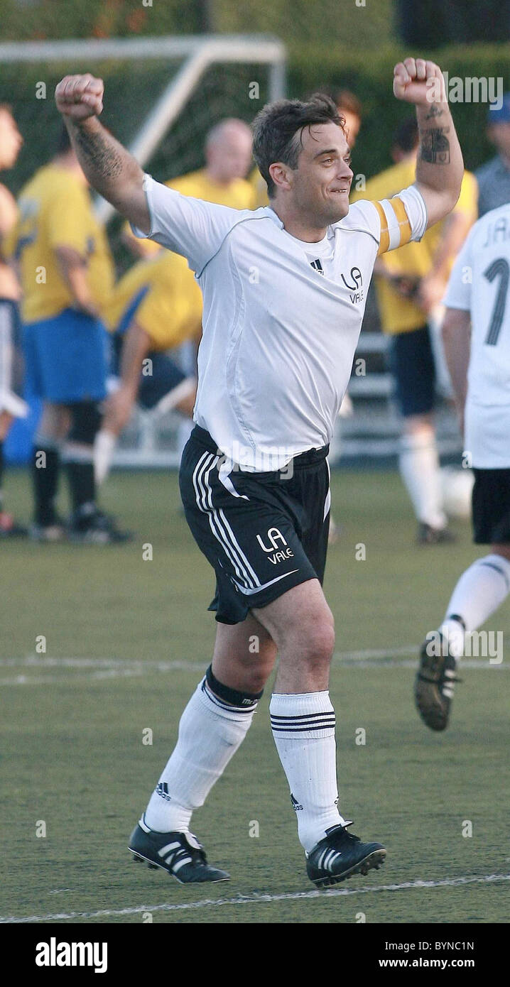 Robbie Williams in action playing for the football match LA Vale vs. O ...
