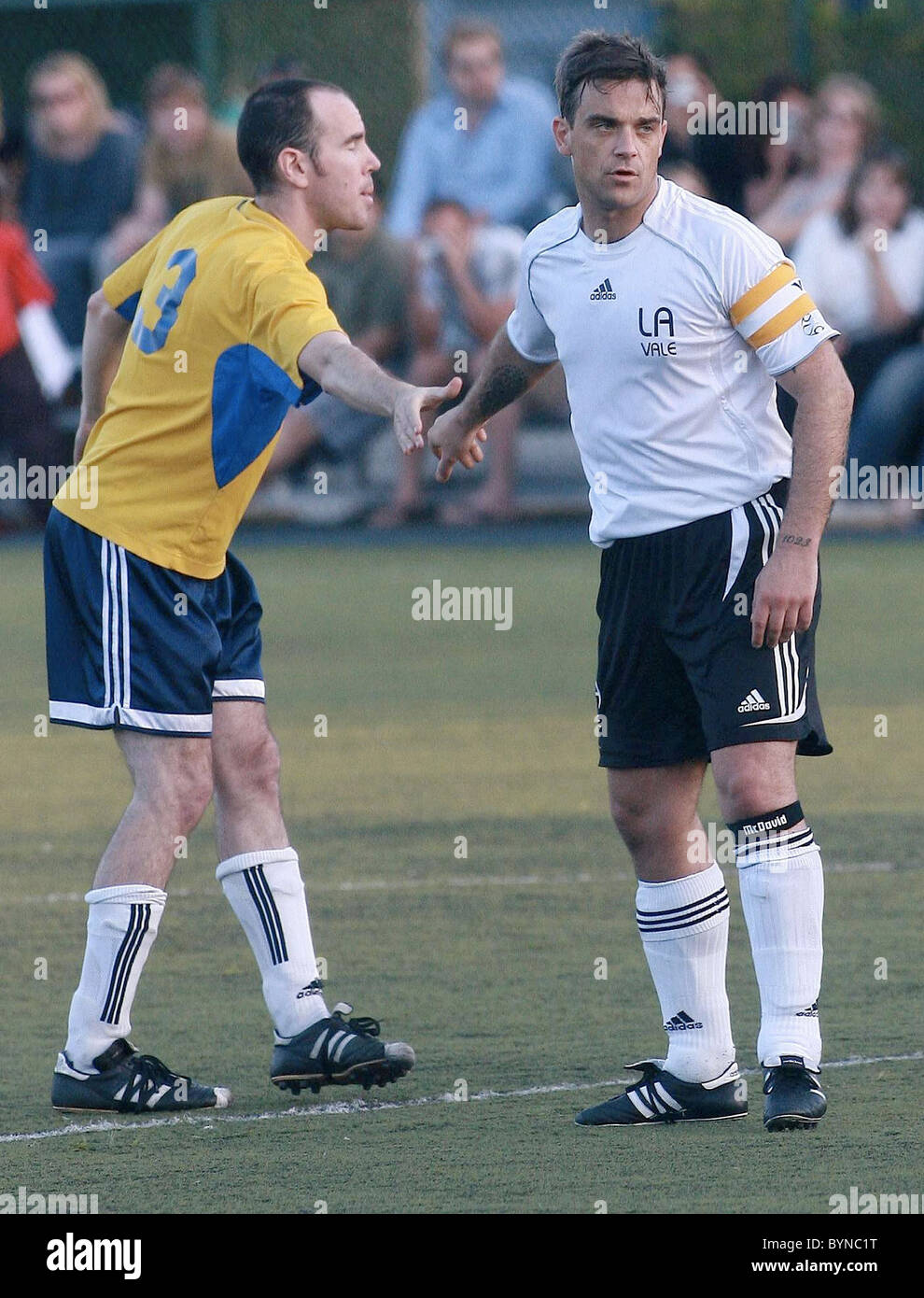 Robbie Williams in action playing for the football match LA Vale vs. O ...
