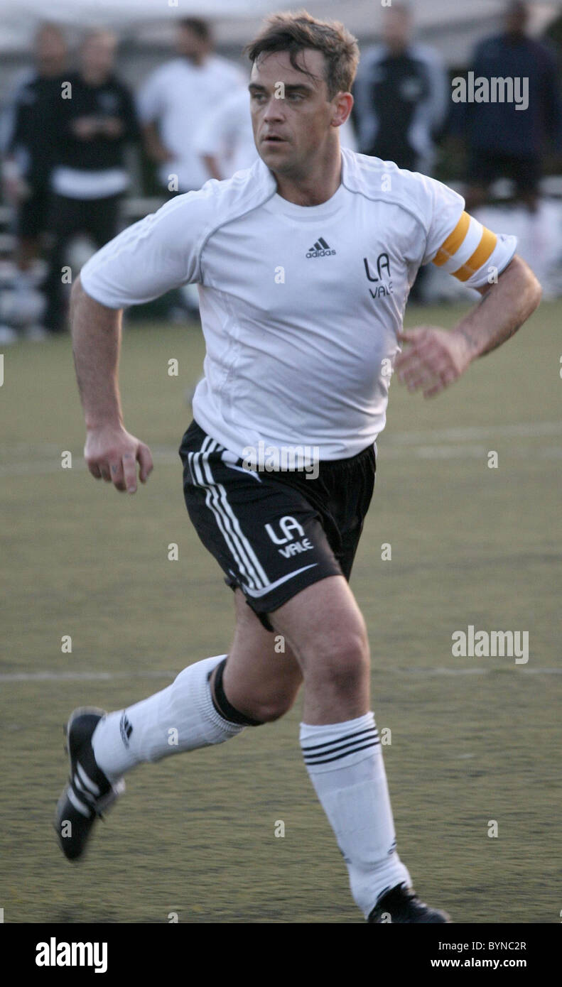 Robbie Williams in action playing for the football match LA Vale vs. O ...