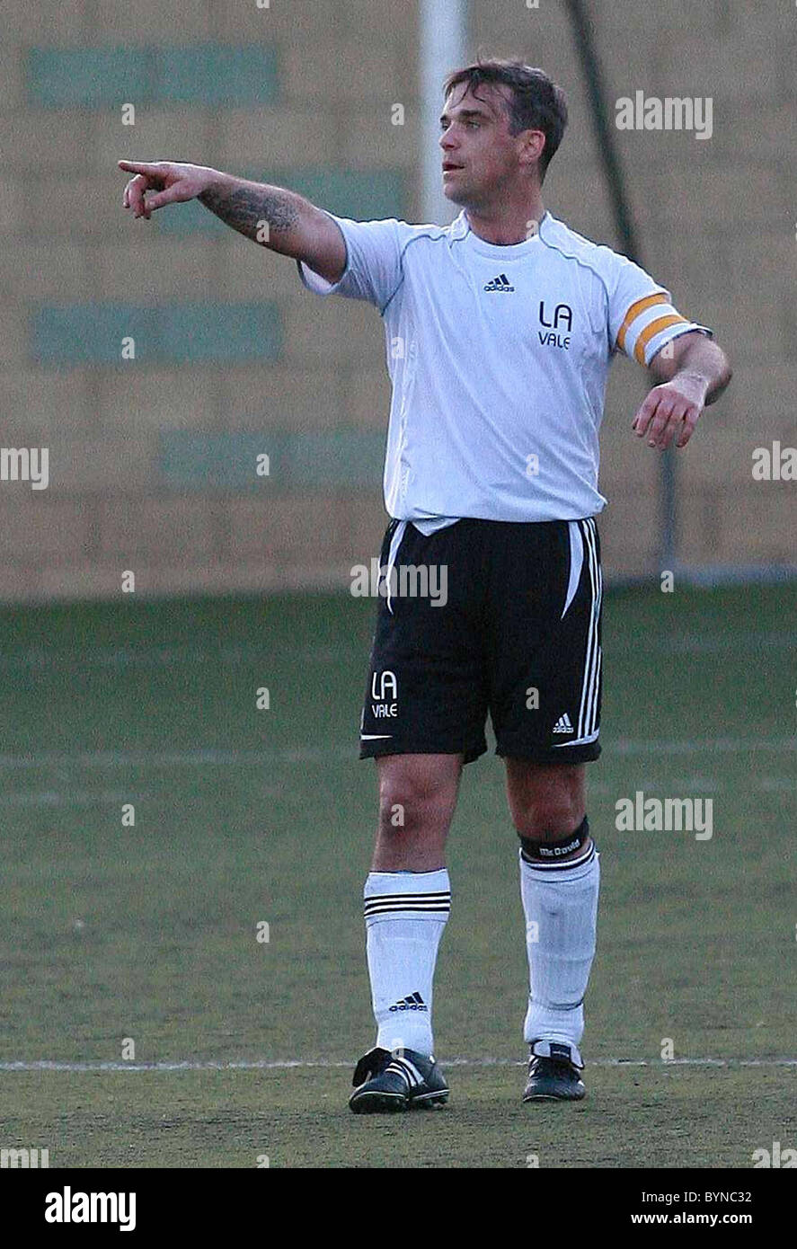 Robbie Williams in action playing for the football match LA Vale vs. O ...