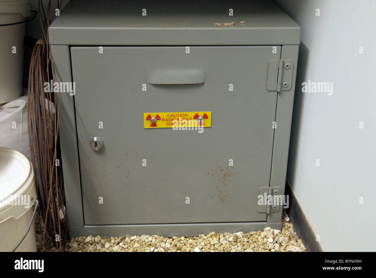 A locked school radiation material storage box as used in a UK school ...