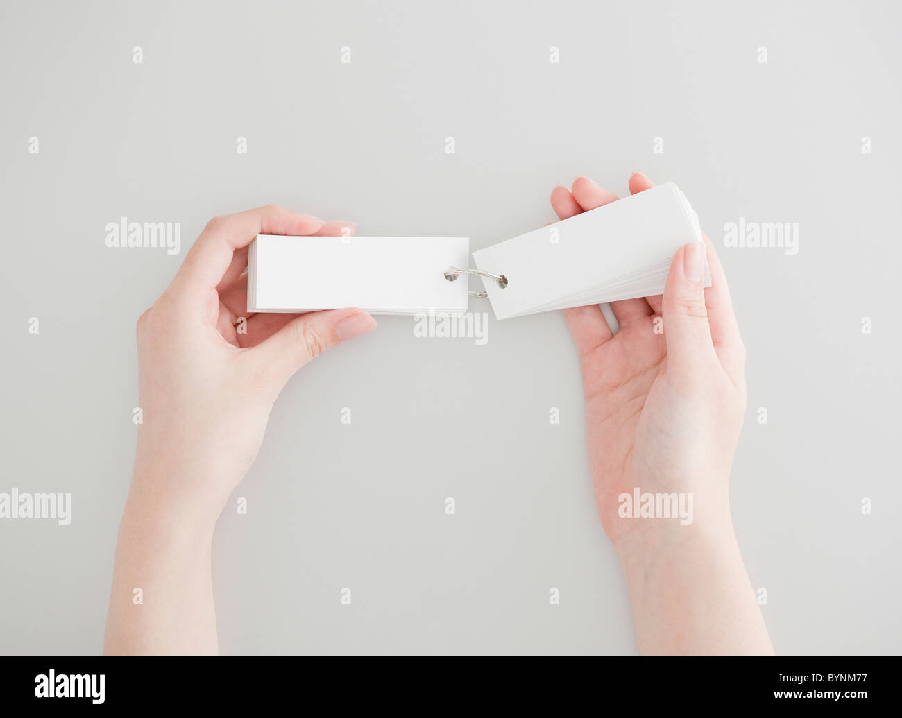 Woman Holding Flash Card Note Pad Blank Copy Space Stock Photo - Alamy
