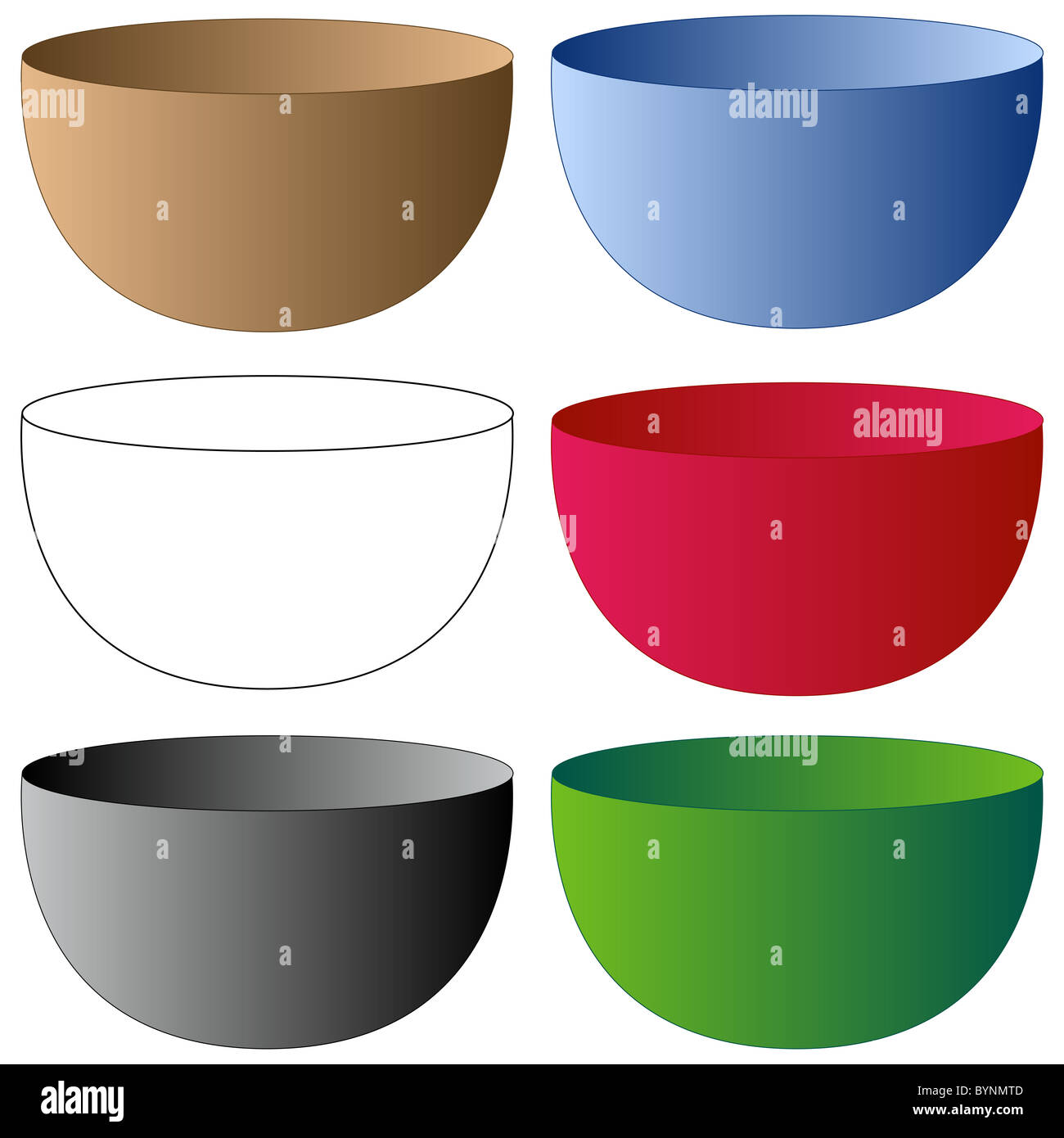 Set of Six Different Color Bowls Stock Photo - Alamy