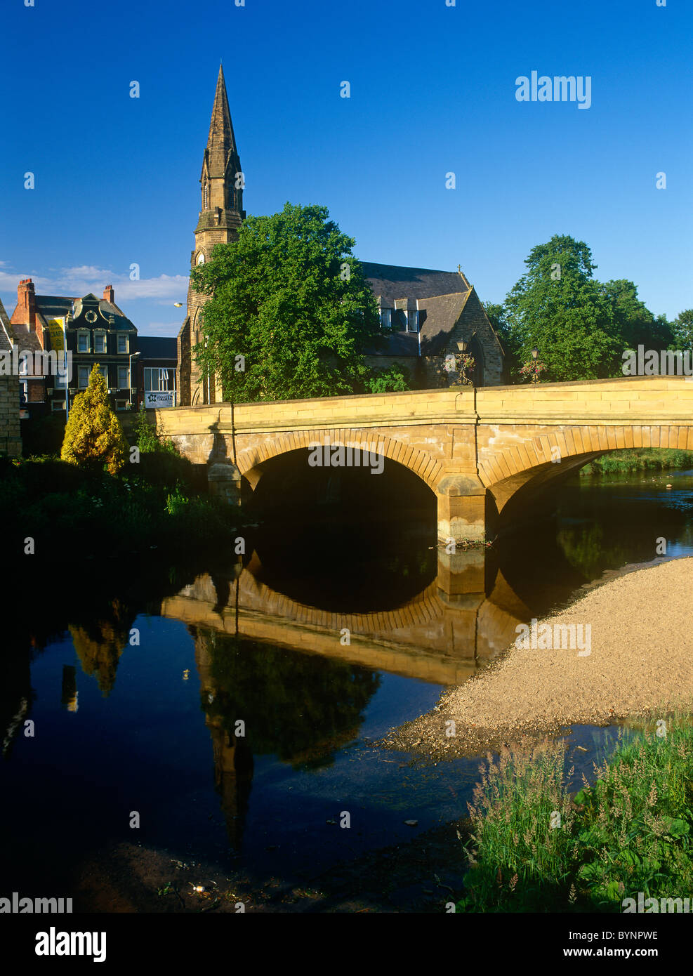 A view of Morpeth looking over the Telford Bridge and River Wansbeck ...