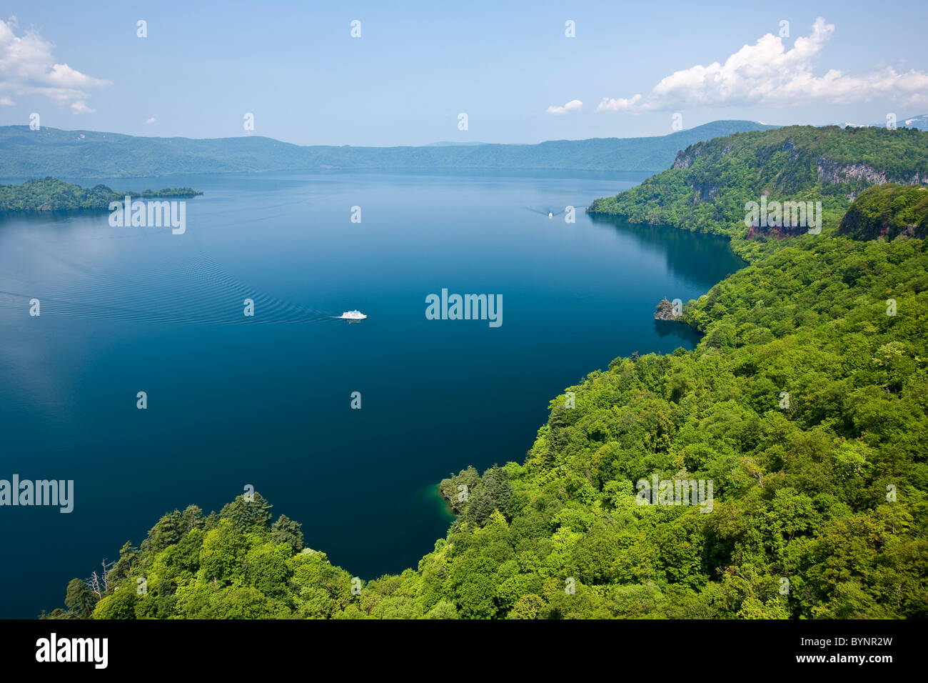 Lake Towada Water Nautical Vessel Forest Cloud Sky Stock Photo - Alamy