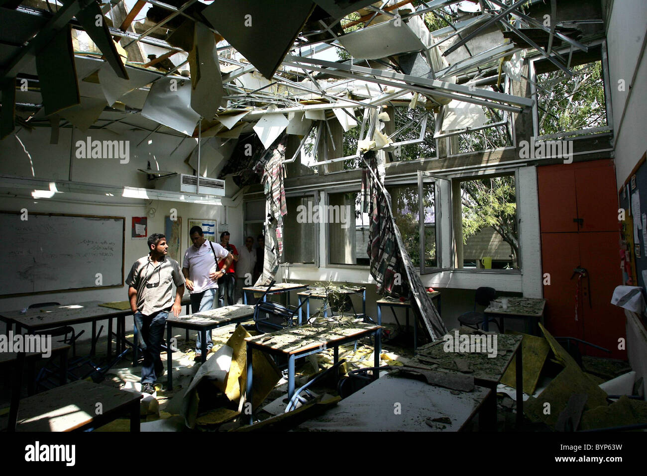 A class hit by a Quassam rocket at Sapir College Sderot, Israel - 17.05 ...