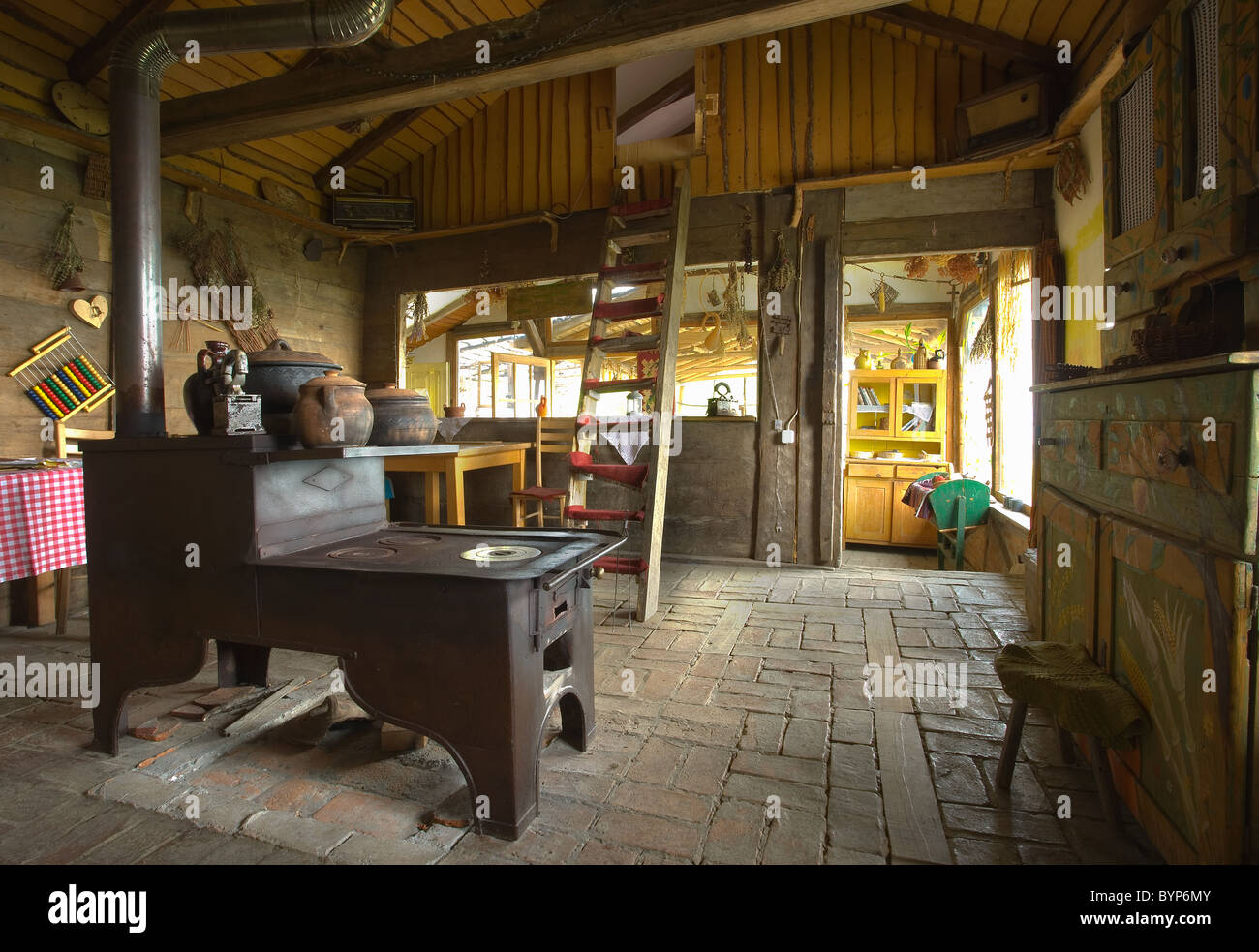 Serbian traditional architecture, interiors and exteriors of a wooden ...