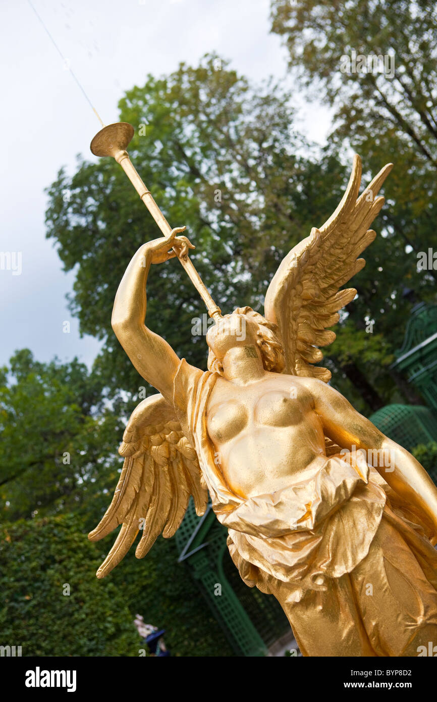 Golden winged statue at Linderhof Palace, Bavaria, Germany Stock Photo ...