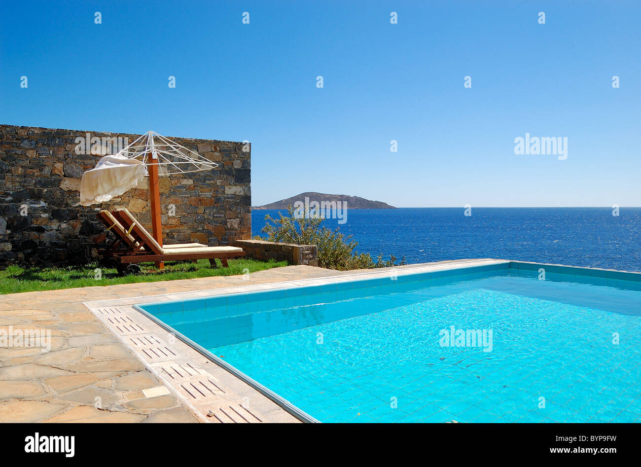 Swimming pool at luxury villa, Crete, Greece Stock Photo - Alamy
