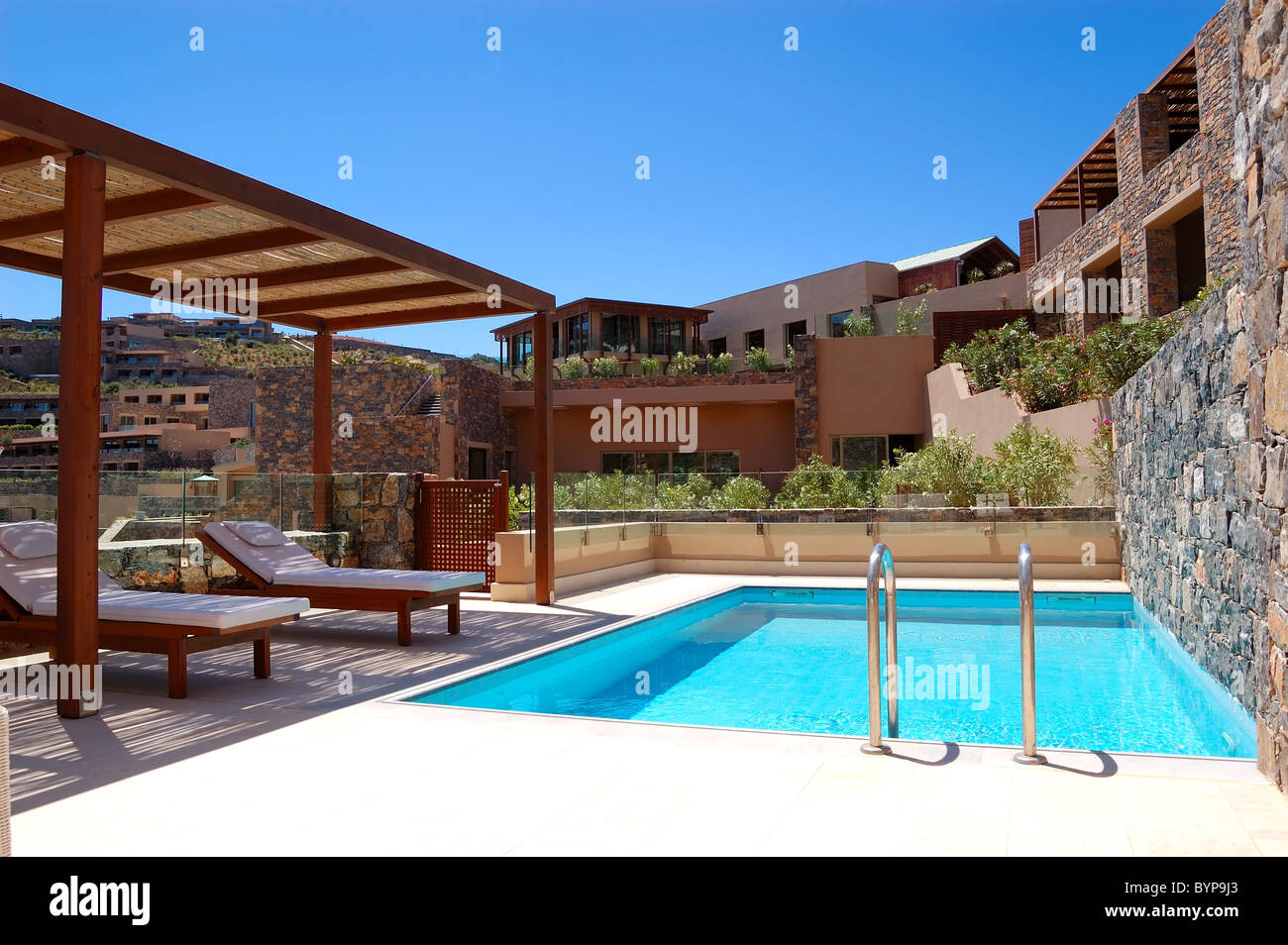 Swimming pool at luxury villa, Crete, Greece Stock Photo - Alamy