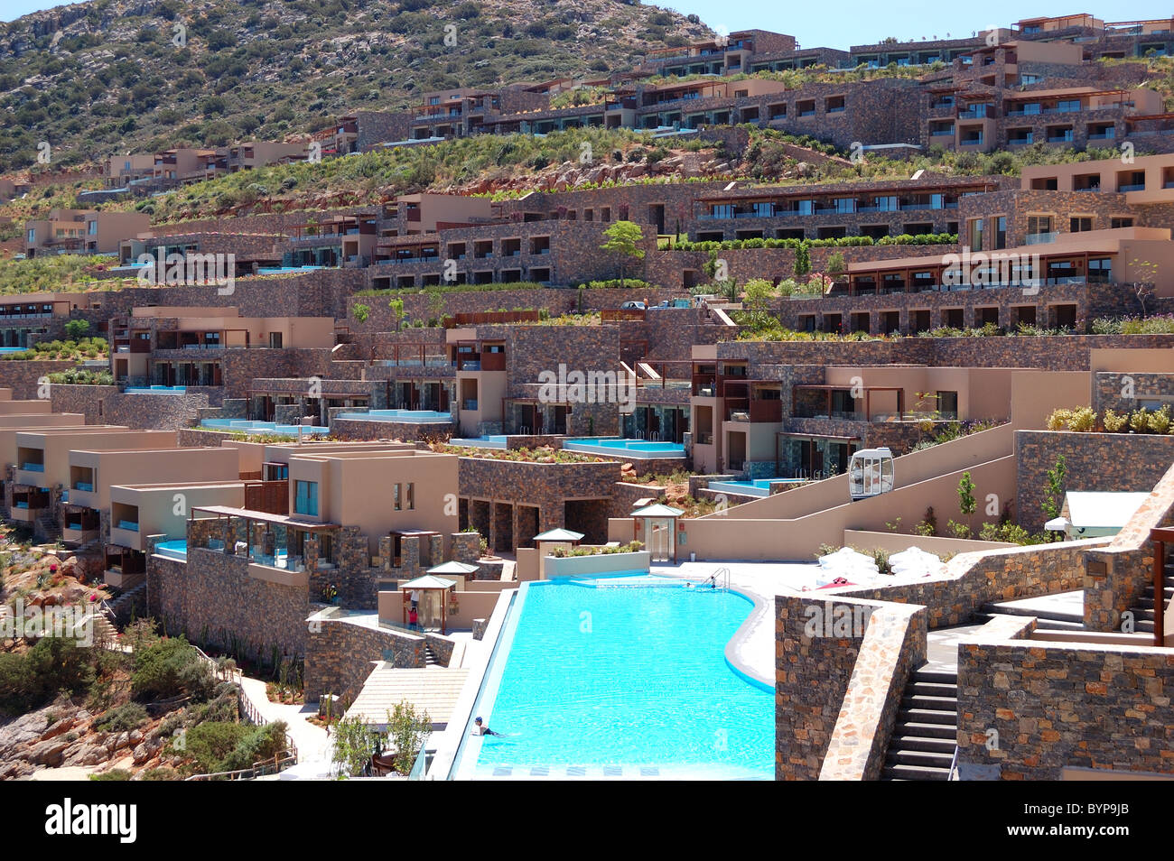 Swimming pool with sea view at the luxury hotel, Crete, Greece Stock ...