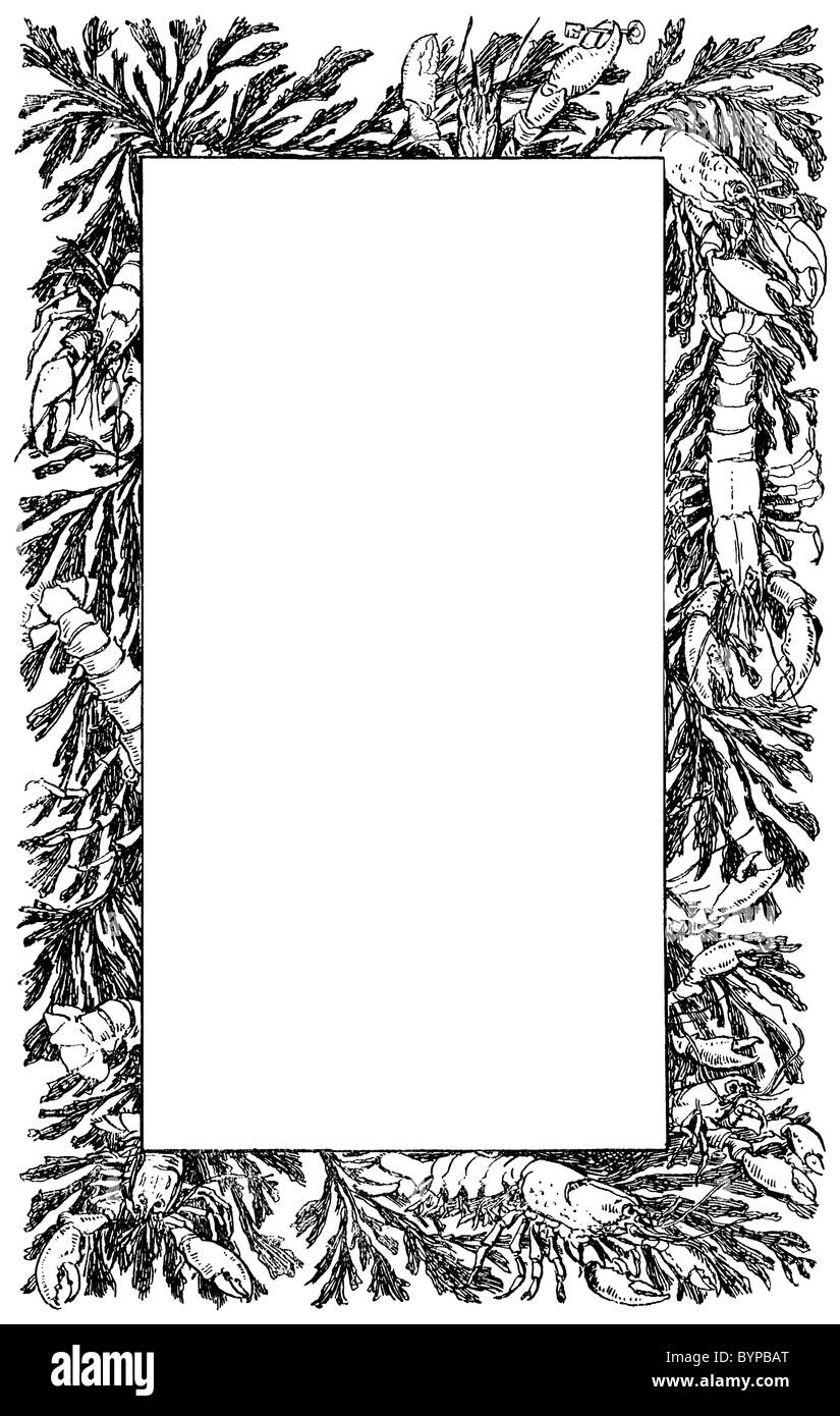 1896 engraved border with crayfish/crawfish and lobsters Stock Photo ...