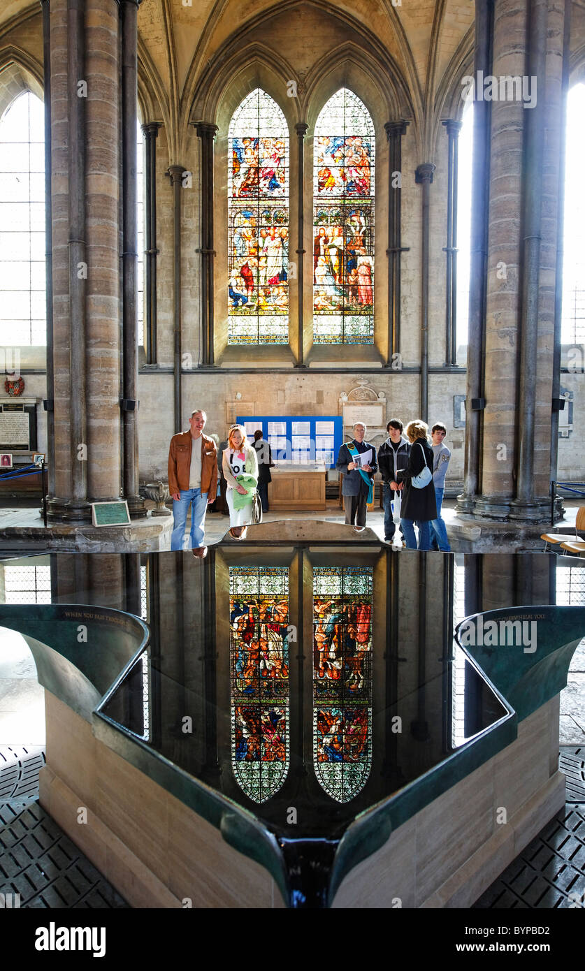 Stained glass window reflection inside Salisbury Cathedral, Salisbury ...