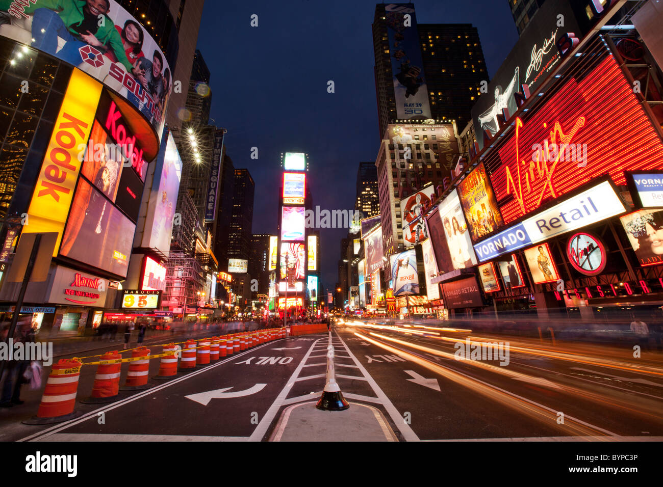 USA, New York, New York City, Glowing signs line Times Square on ...