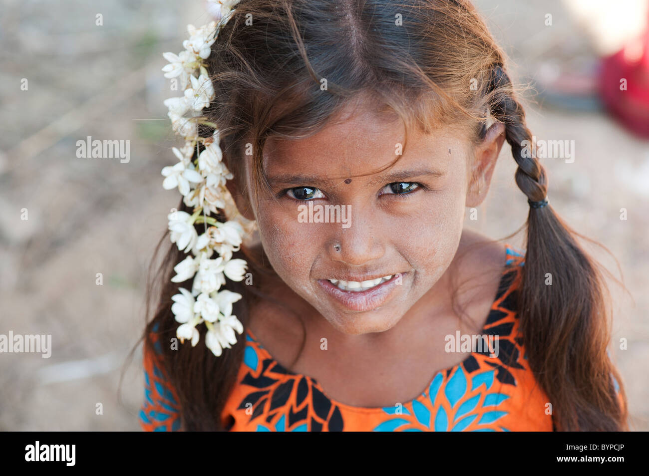 Smiling happy Indian village girl. Andhra Pradesh, India Stock Photo ...