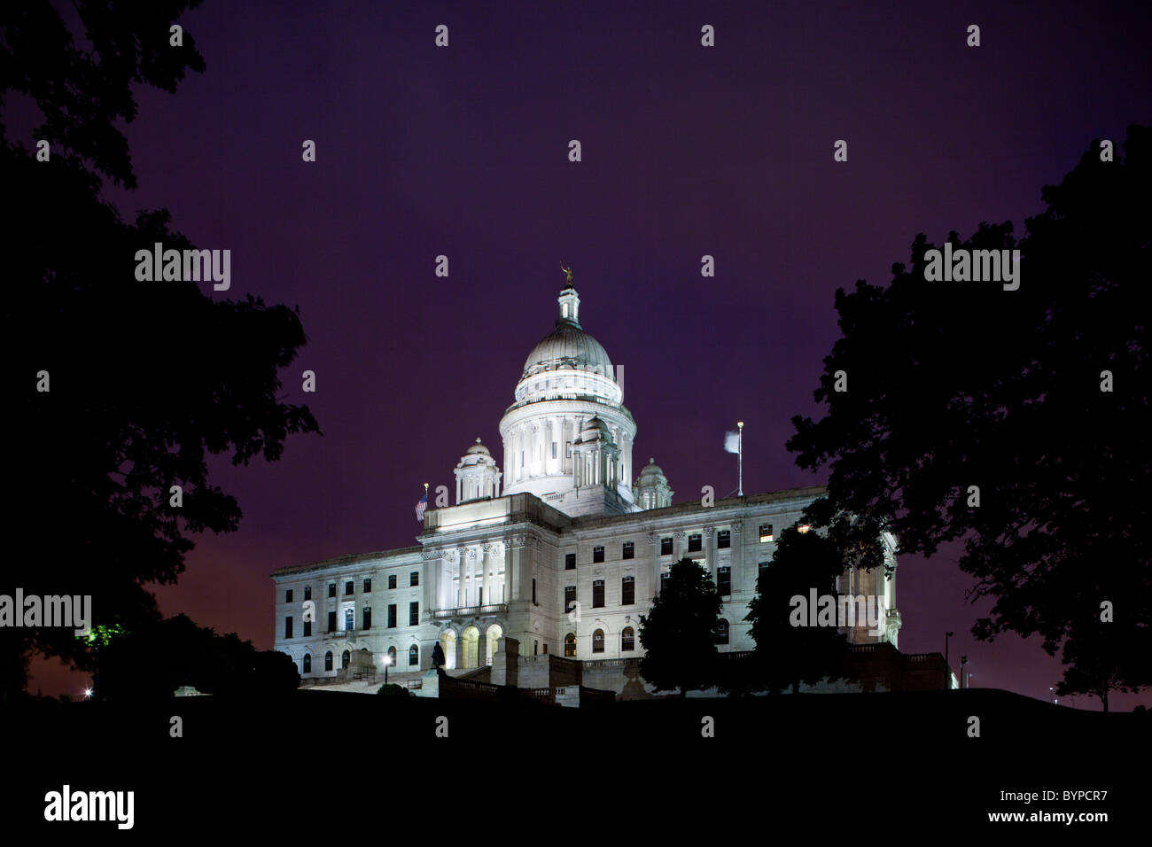 USA, Rhode Island, Providence, State Capitol building on rainy spring ...
