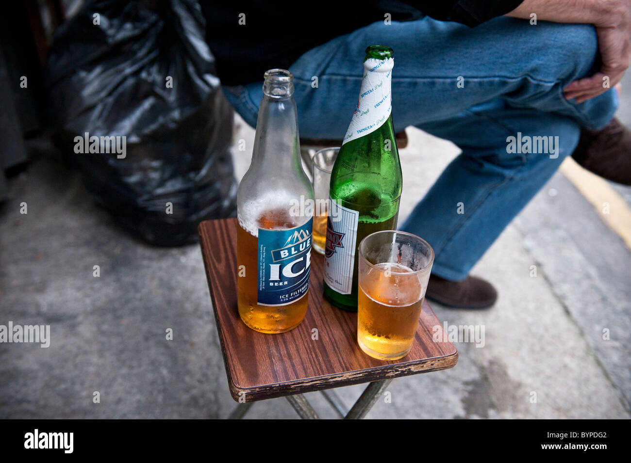 Local beer at Sunnies restaurant in Hong Kong in Tai Ping Shan Street ...