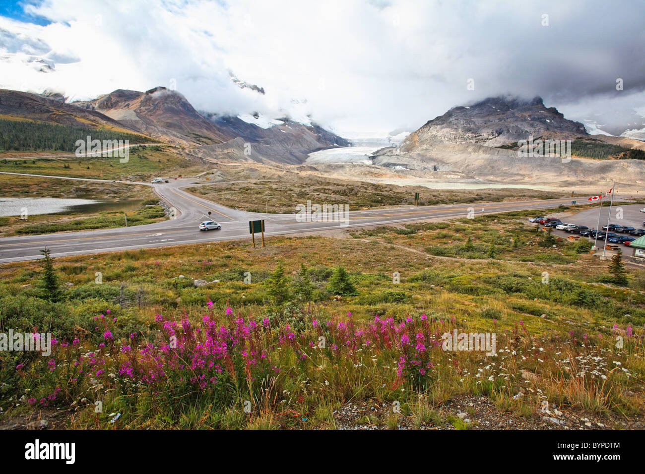 Icefield Parkway View with the Athabasca Glacier, Alberta, Canada Stock ...