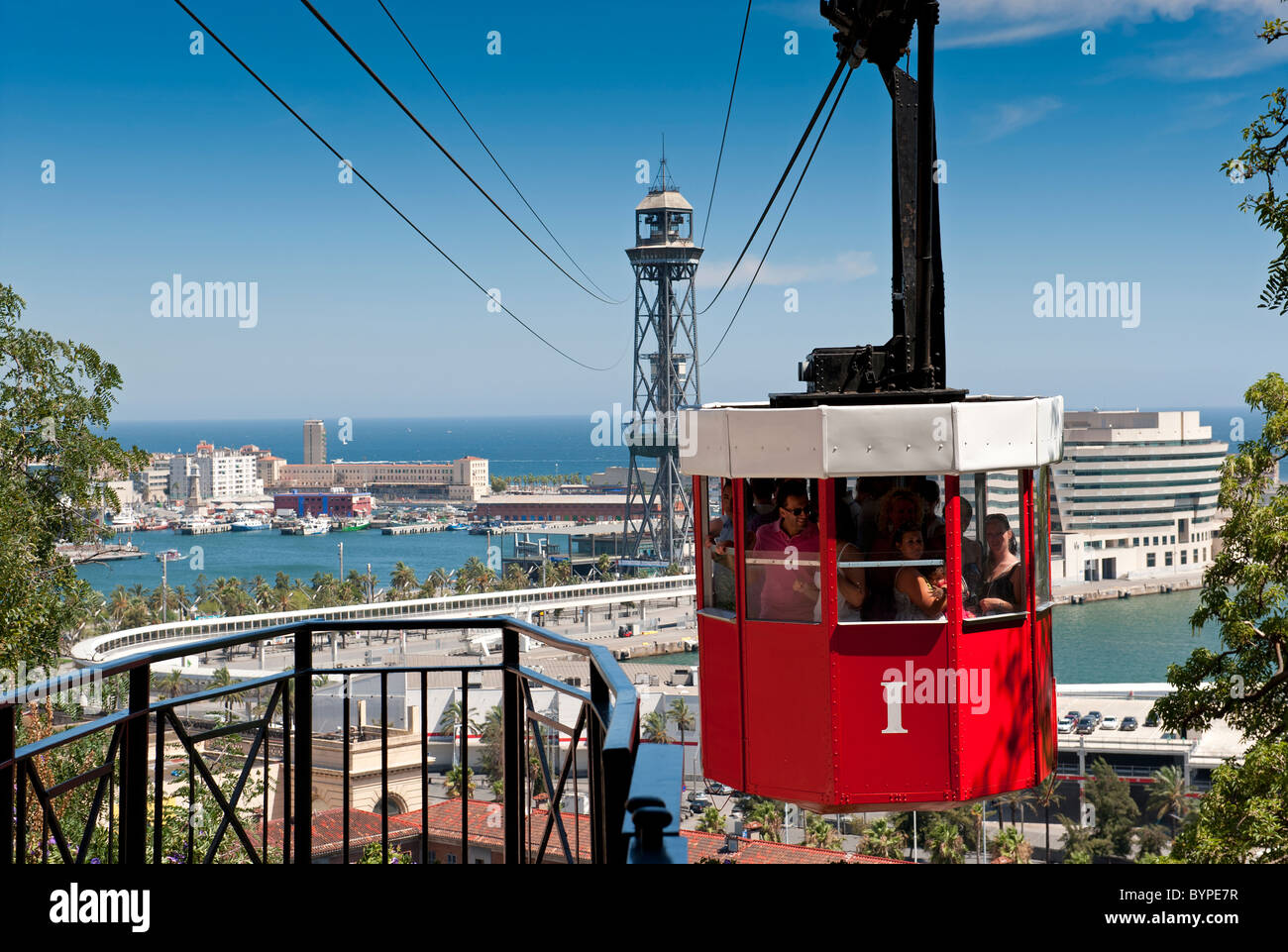 Montjuic Cable Car Rides Above the Harbour in Barcelona Stock Photo - Alamy