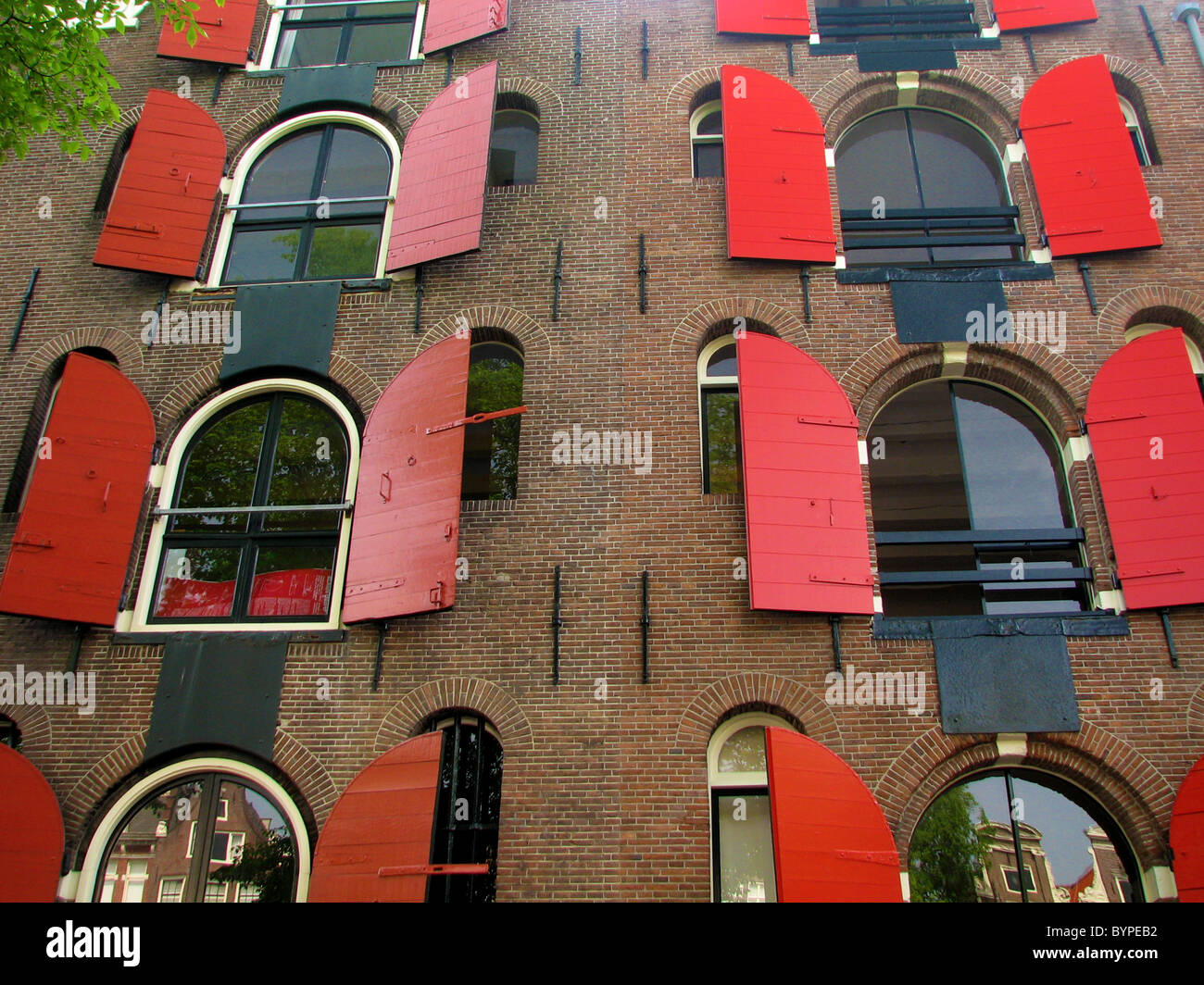 Opened red windows Amsterdam Netherlands Stock Photo - Alamy