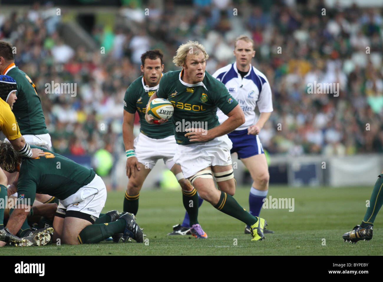 Schalk Burger Running with the ball at the Tri Nations Rugby Tournament ...