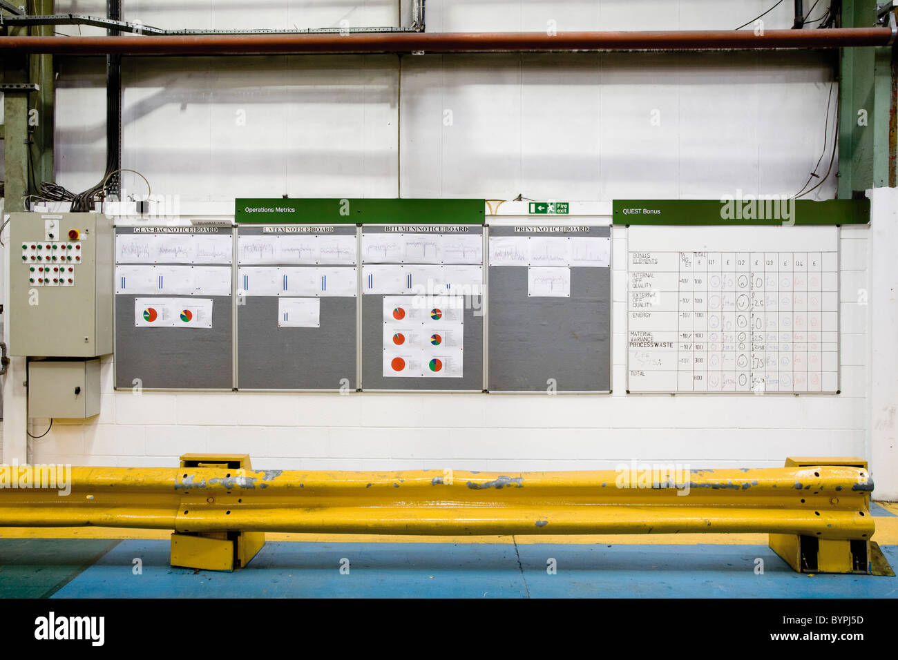 Control panels and bulletin boards in carpet tile factory Stock Photo ...