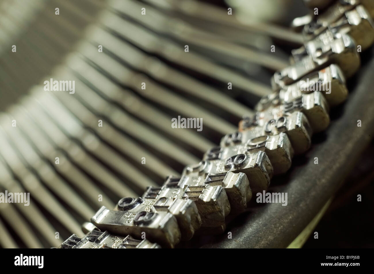 Mechanism of type writing machine, metal pieces Stock Photo - Alamy