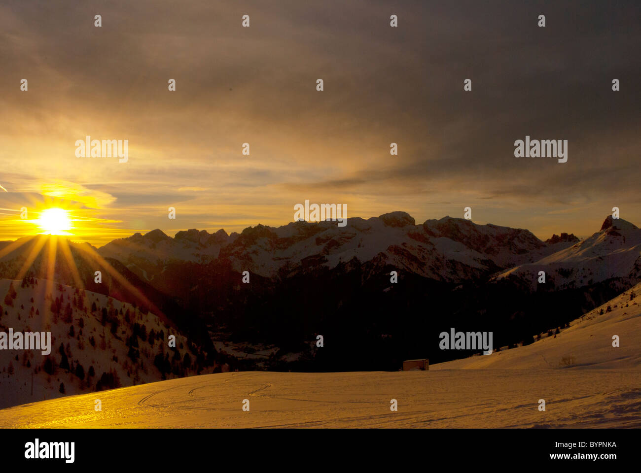 Alpine sunset in the mountains of the Dolomites Stock Photo - Alamy
