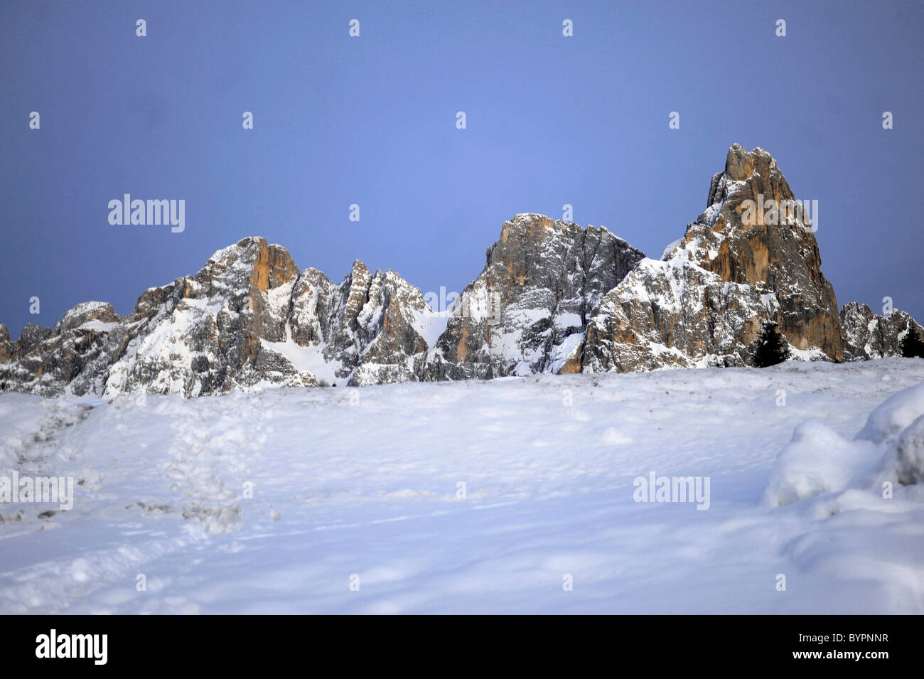 Alps in winter landscape with snow in the Dolomites Stock Photo - Alamy