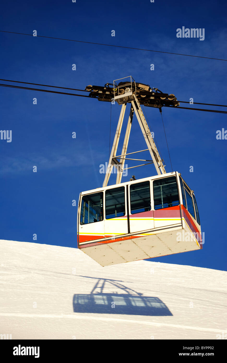 cable car in the winter to transport skiers in the Italian Alps Stock ...
