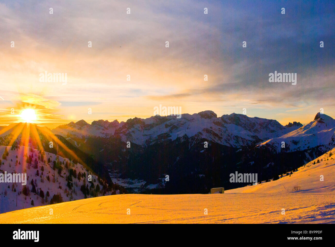 Alpine sunset in the mountains of the Dolomites Stock Photo - Alamy