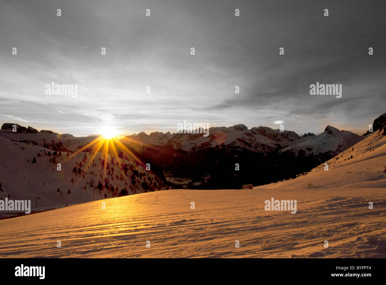 Alpine sunset in the mountains of the Dolomites Stock Photo - Alamy