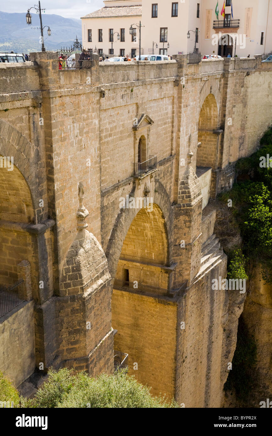 Famous arch / arched stone bridge which spans the deep El Tajo gorge ...