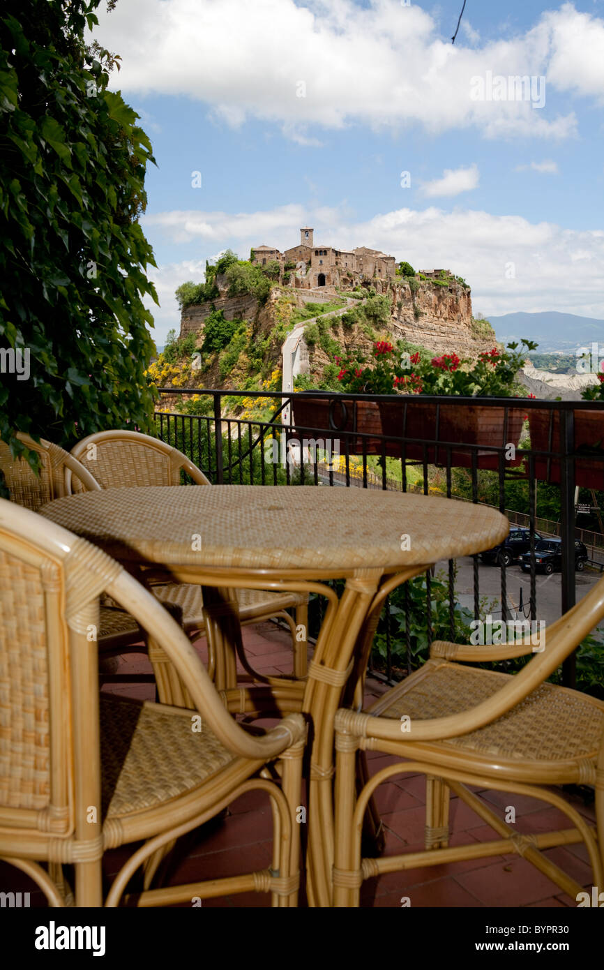 Restaurant terrace table with view on Civita di Bagnoregio, Viterbo ...
