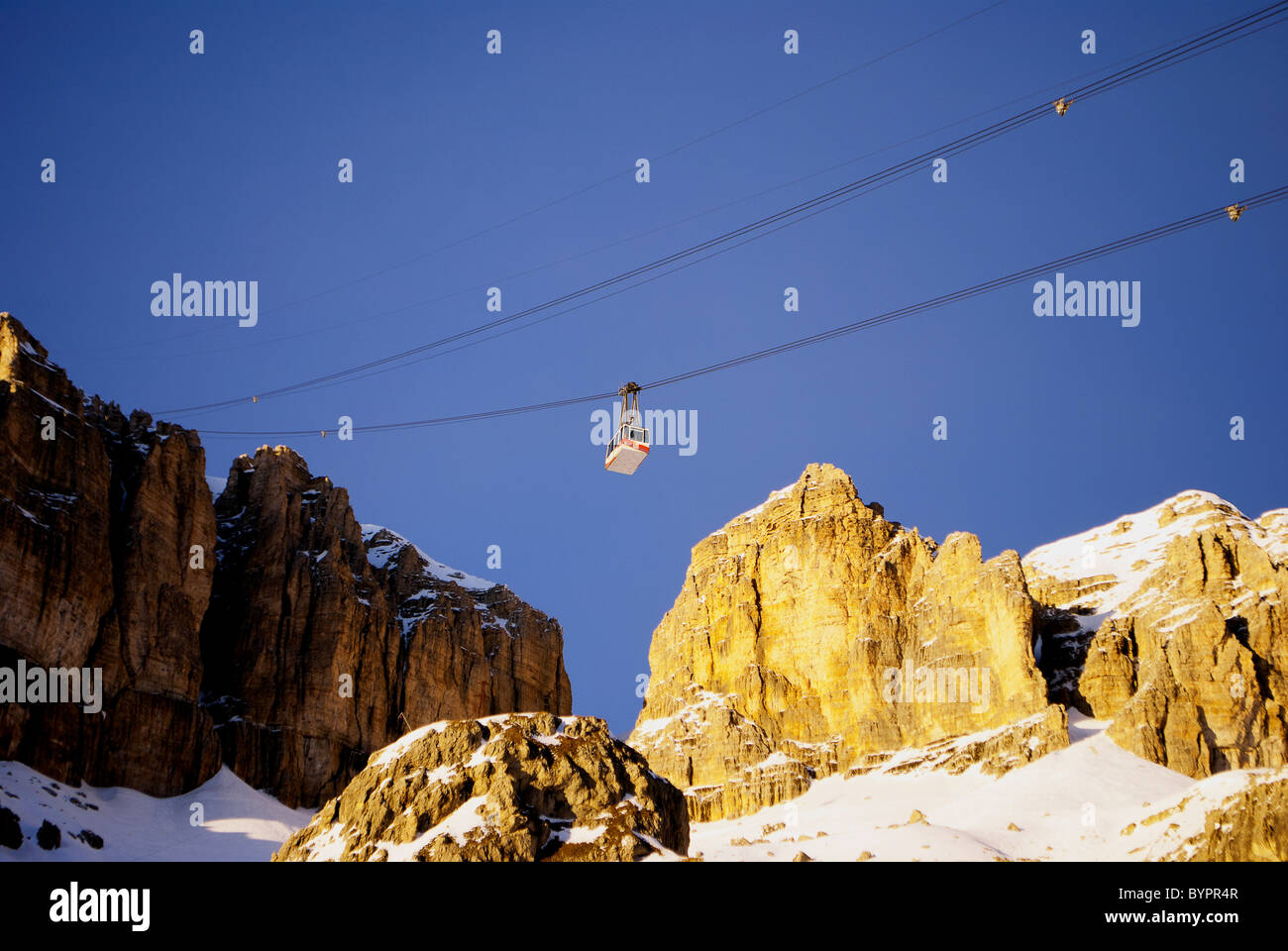 Dolomite mountains, sunset and blue sky Stock Photo - Alamy